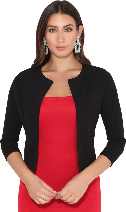 KRISP Women Cropped Shrug 3/4 Sleeve Bolero (Black - ShopStyle Cardigans