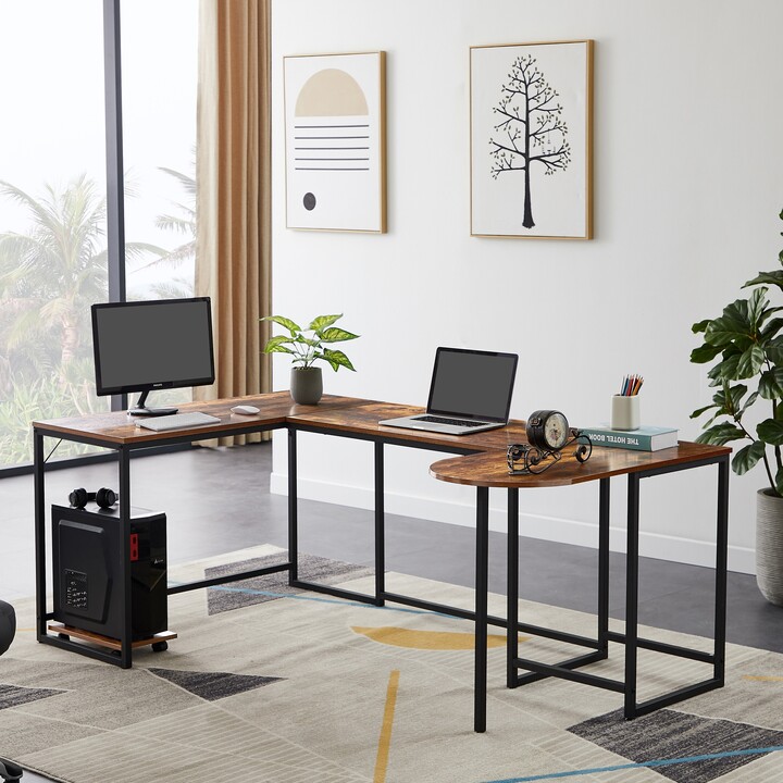 RASOO U-Shaped Computer Desk with CPU Stand, Large Writing Surface ...