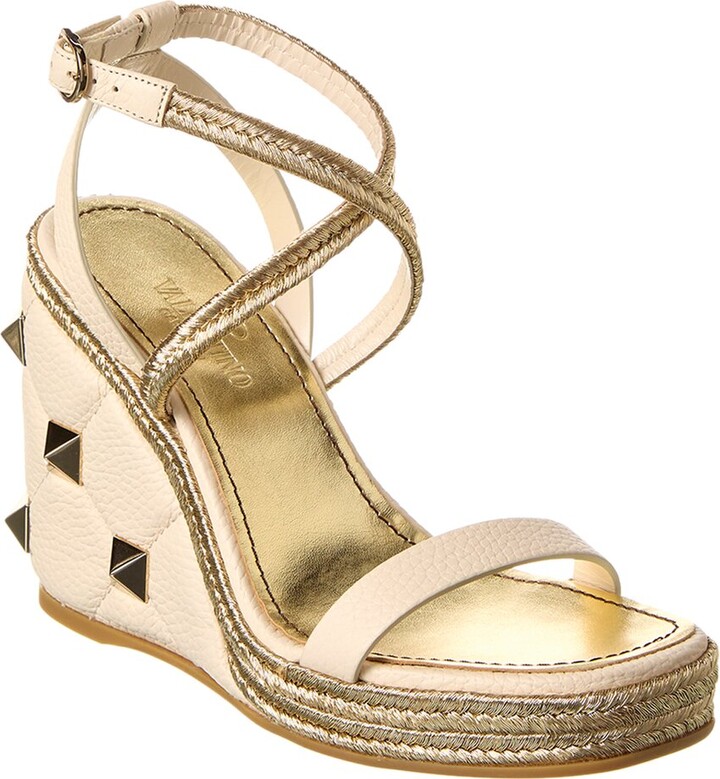 Valentino Roman Stud 110 Grainy Leather Wedge Sandal - ShopStyle