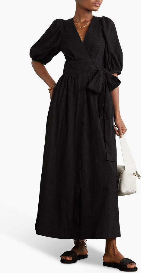 Three Graces London Bronwyn Swiss-dot cotton-seersucker maxi wrap dress ...