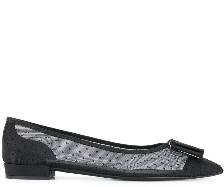 Ferragamo Vara bow mesh ballerina shoes - ShopStyle Flats