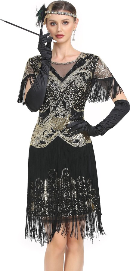 PrettyGuide Women's 1920s Gatsby Dress Long Fringe Vintage Sequin Art ...