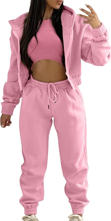 Generic Womens Tracksuit Set UK Solid Color Workout Tracksuit 3 Piece ...