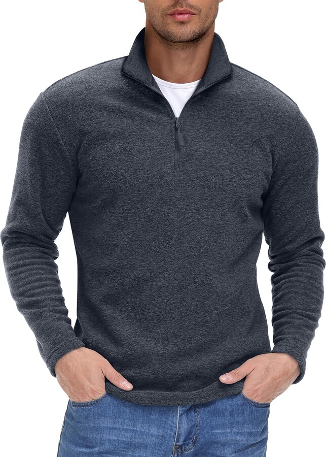 EKLENTSON Mens 1/4 Zip Fleece Jumpers Winter Thermal Hiking Outdoor ...