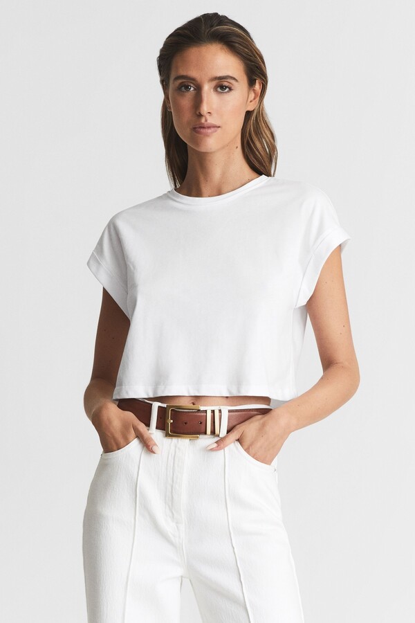 Reiss White Terry Cotton Crew Neck Crop Top - ShopStyle