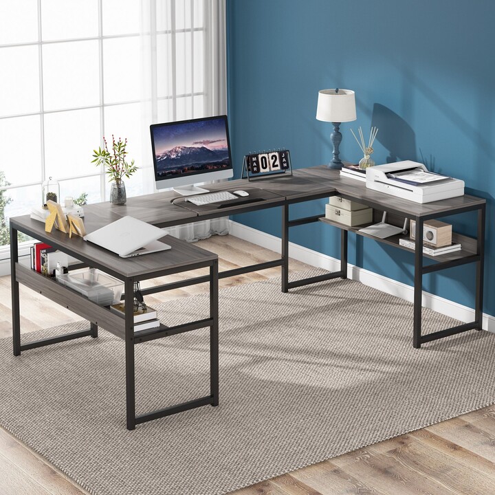 Tribesigns U- Shaped Desk with Bookshelf and Tiltable Drawing Board L ...