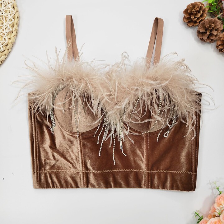 FDJIAJU Women'S Bustiers Corsets Fashion Winter Feather Top/Nightclub ...