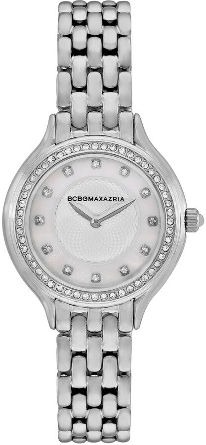 BCBGMAXAZRIA Classic Two Hand Crystal Silver Dial with Diamond Hour ...