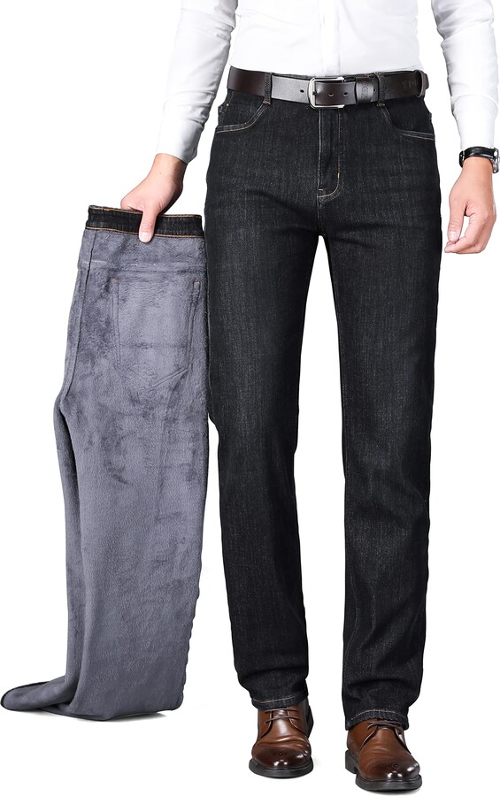 ziilay Mens Fleece Lined Thermal Jeans Business Casual Warm Work ...