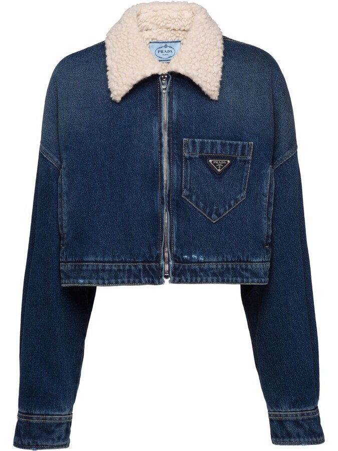 Prada Logo-Plaque Cropped Denim Jacket - ShopStyle