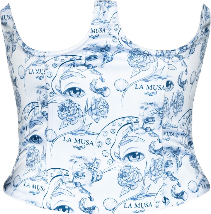 La Musa Blue Porcelain Corset - ShopStyle Tops