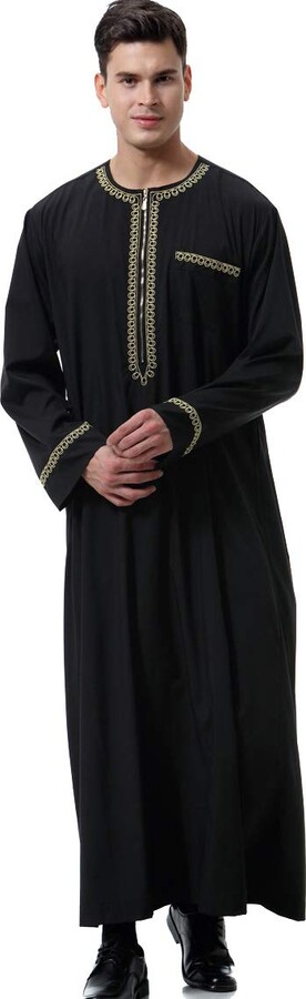 Daoba Muslim Men's Islamic Dubai Robe - Zipper O-Neck Long Sleeve Arab ...