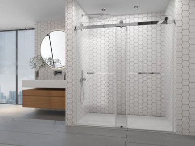 MCOCOD 54 in. W x 76 in. H Double Sliding Frameless Shower Door with Smooth Sliding and 3/8 in ...