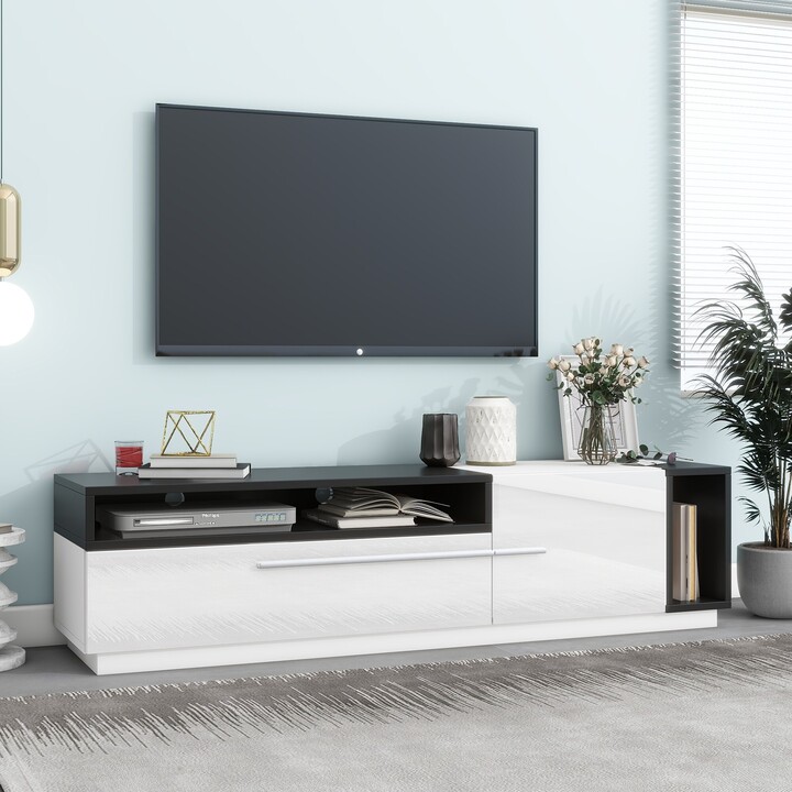 TOSWIN Two-Tone TV Stand with Ample Storage, UV High-Gloss Media ...