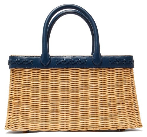 Sparrows Weave - The Tote Small Wicker And Leather Basket Bag - Navy ...