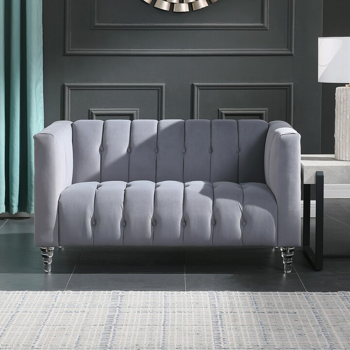 GEROJO Grey Modern Chesterfield Channel Sofa, with Acrylic Legs like ...