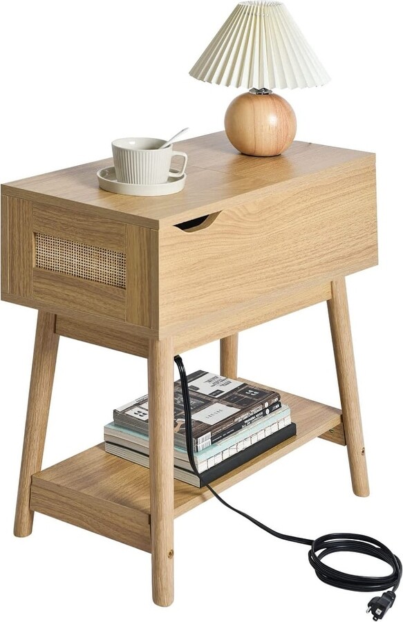 Global Pronex Labcosi Narrow Rattan Side Table, Flip Top Nightstand ...