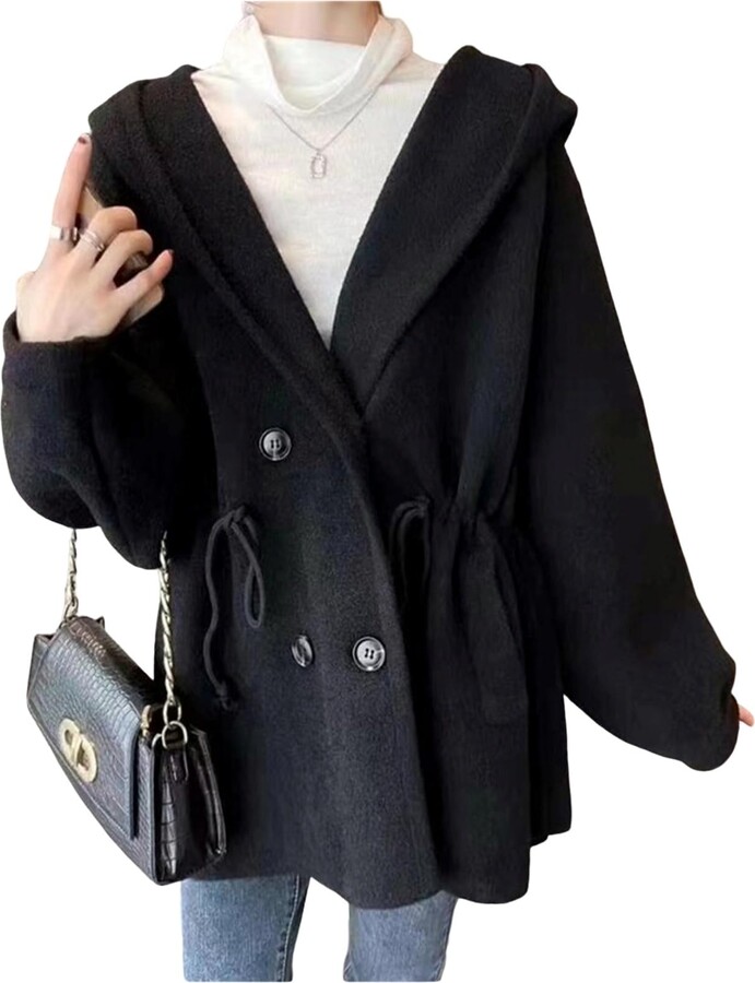 Generic Winter Coats for Women Hooded Jacket Wool Blend Coat Double ...