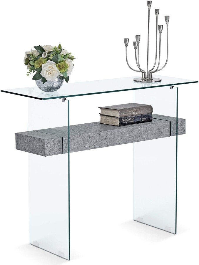ivinta Narrow Glass Console Table with Storage Modern Entryway Table ...