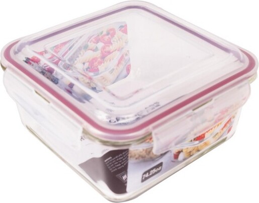 Lexi Home Square oz. Glass Food Storage Container with Red Locking Lid ...