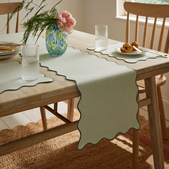 Dunelm Scalloped Edge Table Runner Sage (Green) - ShopStyle