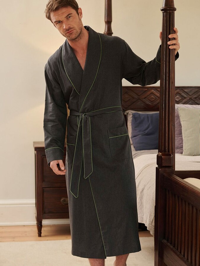 British Boxers Herringbone Cotton Twill Dressing Gown - ShopStyle Robes