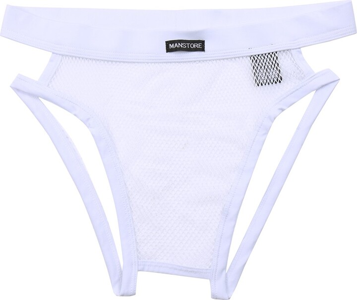 Alvivi Men's Open Butt Briefs Fishnet See Through Jockstraps Underwear Underpants White M ...