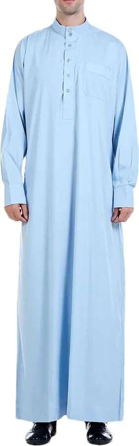 Ownwfeat Men's Muslim Arab Middle Eastern Robe Stand Collar Islamic ...