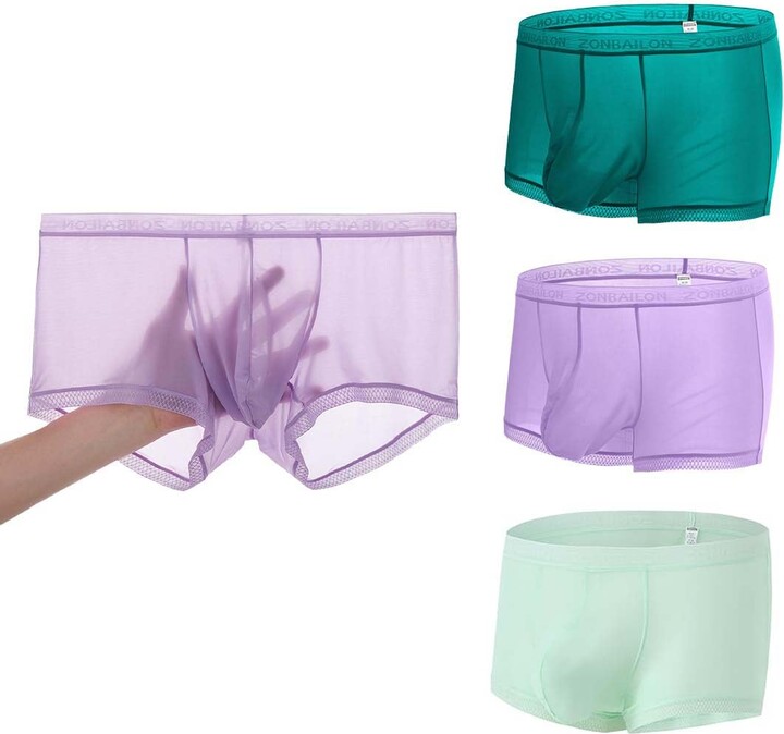 JINSHI Mens Underwear Sexy Ice Silk See Through Boxers Briefs Sheer ...