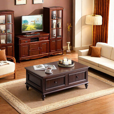 Aurora Craft Coffee Table With Vintage Finish Solid Wood Top Coffee ...