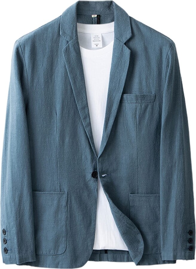 BESTORI Men's Linen Blazer Lightweight Jacket Sport Coat One Button ...