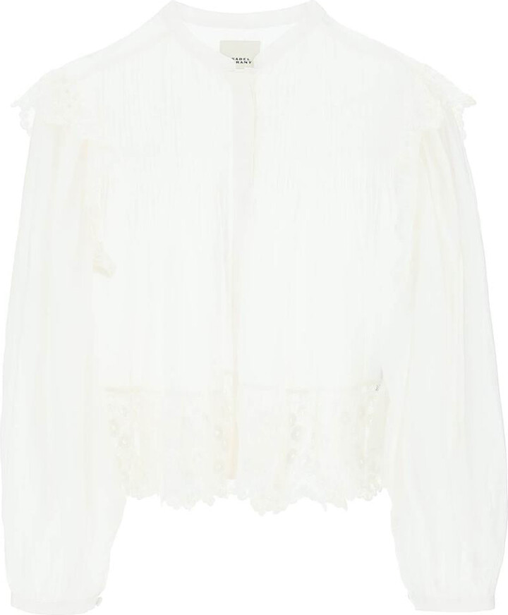 Isabel Marant 'mikia' cotton and silk blouse with lace trims ...