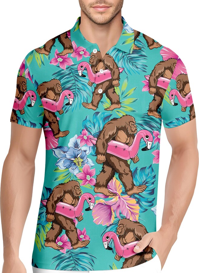 HIVICHI Golf Shirts Men Funny Polo Shirt Swing American Flag Patriotic ...