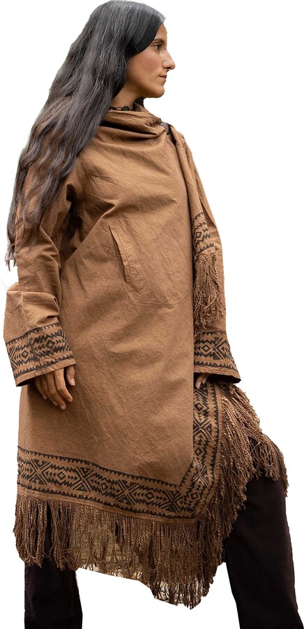 AJJAYA JUBBA Brown Womens Hooded Cloak Long Sleeve Poncho Jacket ...