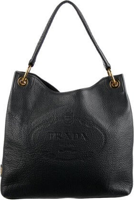 Prada Medium Vitello Daino Logo Hobo - ShopStyle