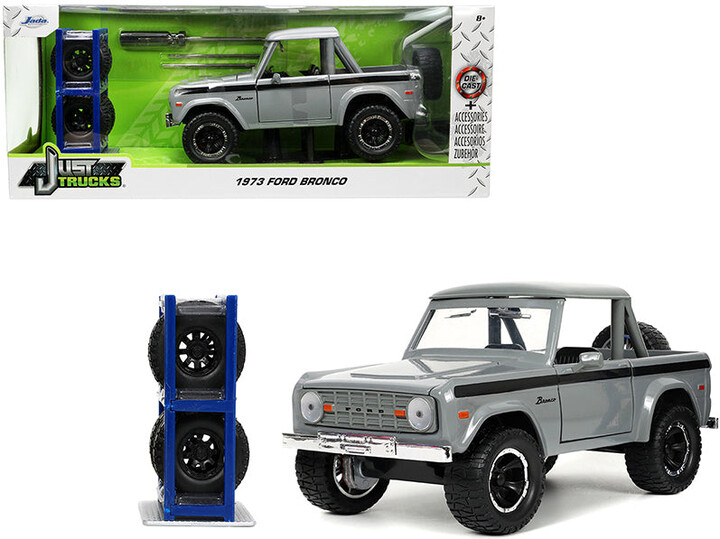 1973 Ford Bronco Pickup Truck Gray with Black Stripes with Extra Wheels ...