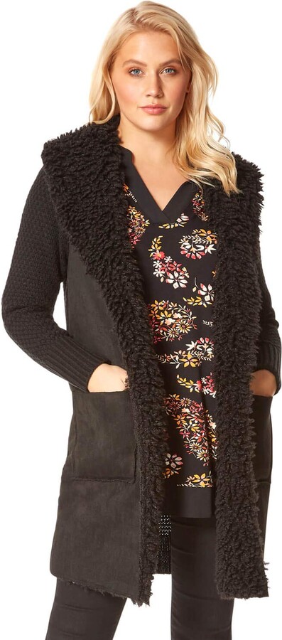 Roman Originals Women Longline Faux Shearling Knit Coatigan - Ladies ...