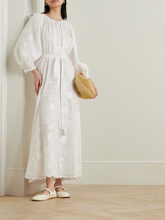 Vita Kin Nathalie Belted Scalloped Embroidered Linen Maxi Dress - White ...