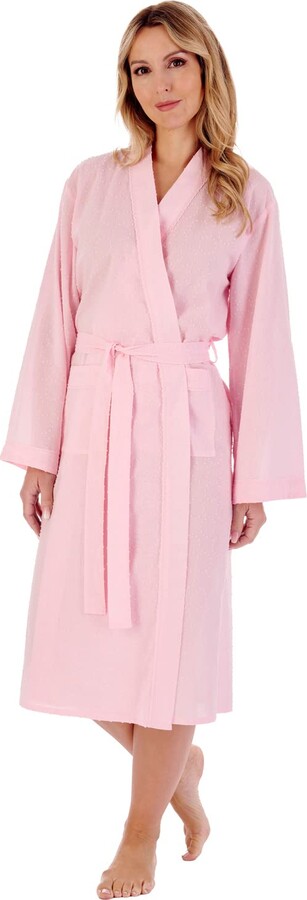 Slenderella Ladies Circular Dobby Dot Dressing Gown Lightweight Cotton ...