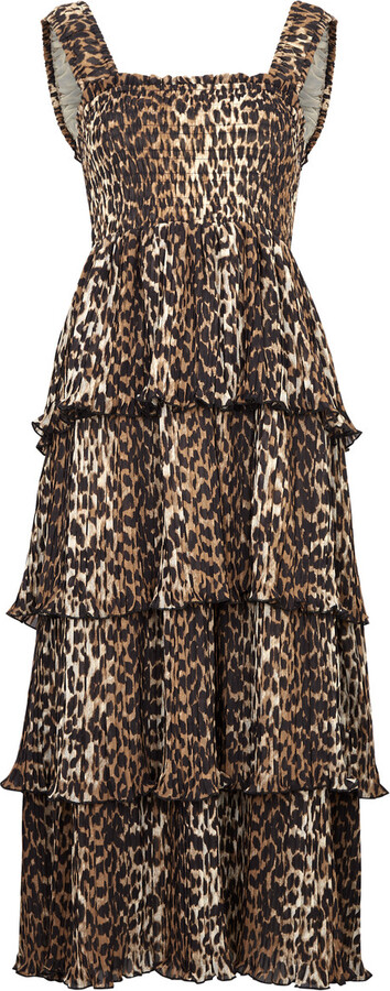 Ganni Leopard-print Tiered Georgette Midi Dress - ShopStyle