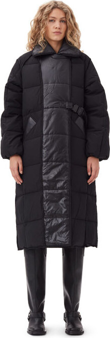 Ganni Black Oversized Mix Puffer Coat - ShopStyle