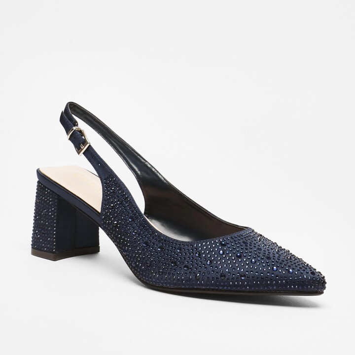 Diamante Slingback Block Heel - Navy - ShopStyle