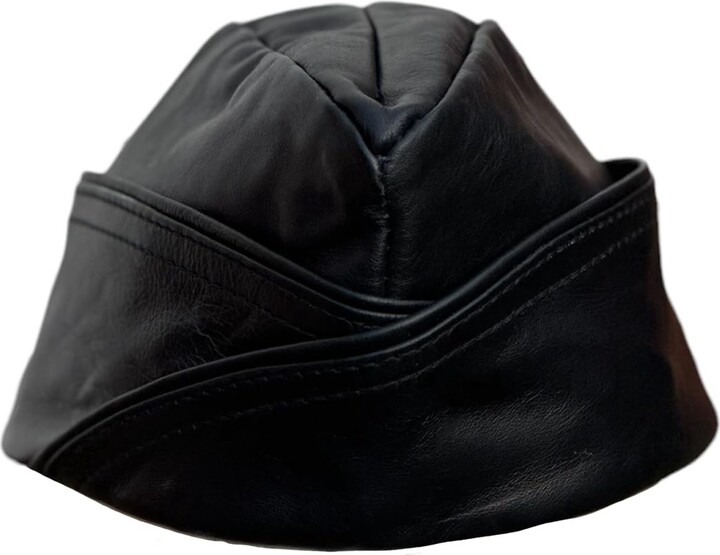 Generic Real Leather Military Triangle Cap Black Leather Army Hat Gay ...