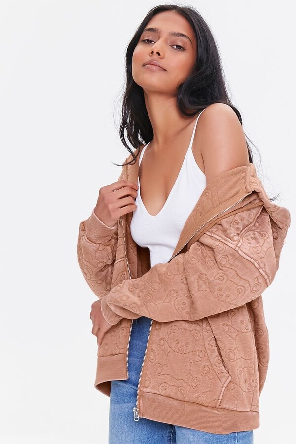 Forever 21 Embroidered Teddy Bear Zip-Up Hoodie - ShopStyle