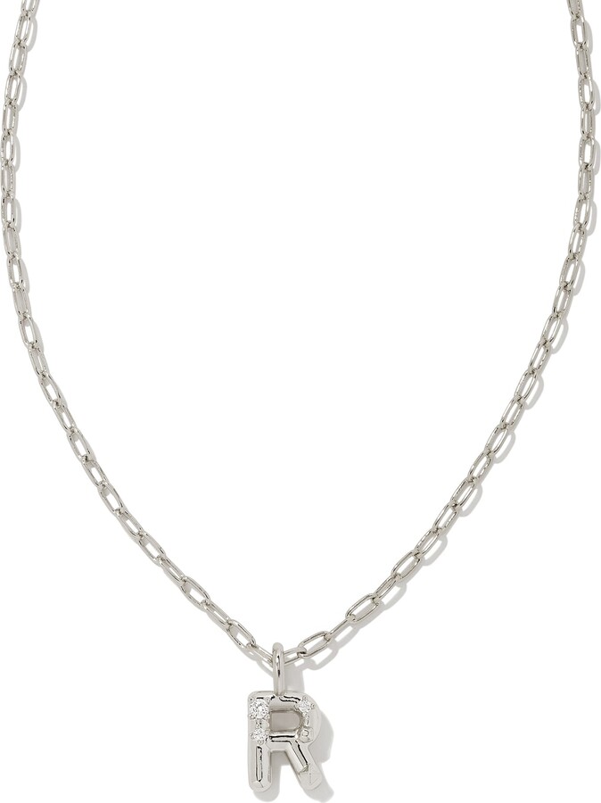 Kendra Scott Crystal Letter R Silver Short Pendant Necklace in White ...
