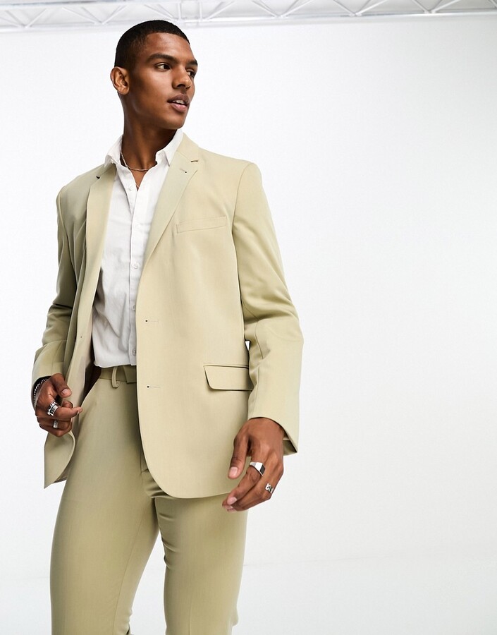 ASOS DESIGN skinny suit jacket in peached twill in stone - ShopStyle