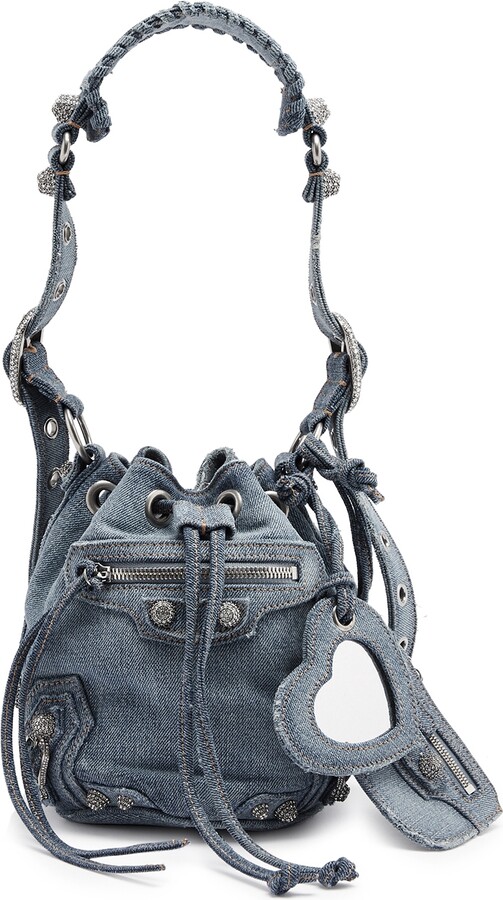 Balenciaga Le Cagole XS Embellished Denim Bucket Bag - ShopStyle