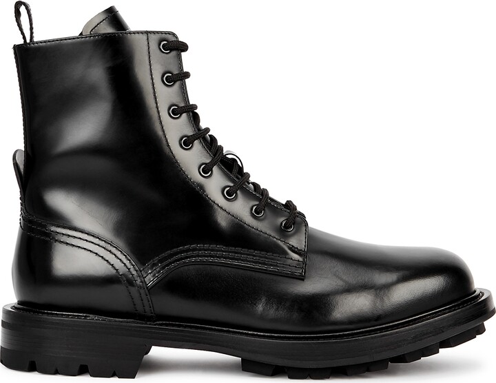 Alexander McQueen Black Glossed Leather Combat Boots - ShopStyle
