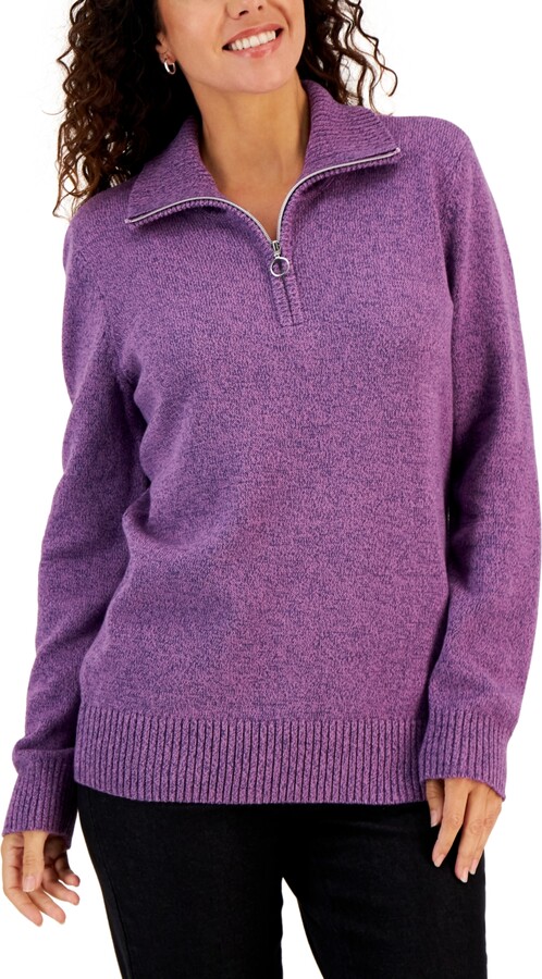Karen Scott Women's Cotton Marl Zip Sweater, Created for Macy's - ShopStyle