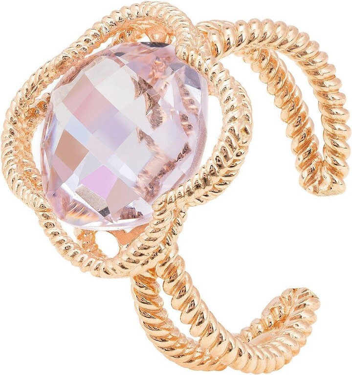 Latelita Open Clover Gemstone Cocktail Ring Rosegold Rose Quartz ...